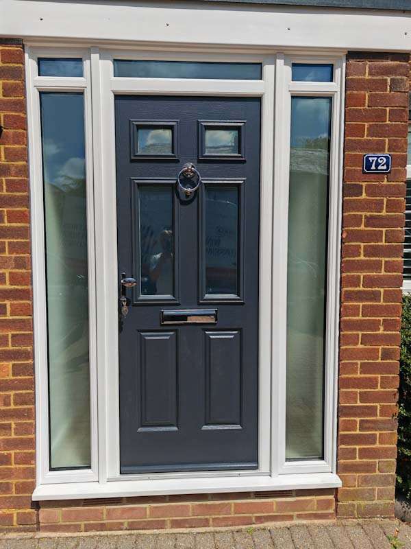 Lovely Blue Ultimate 44 Composite Front Door And White UPVC Side Lights ...